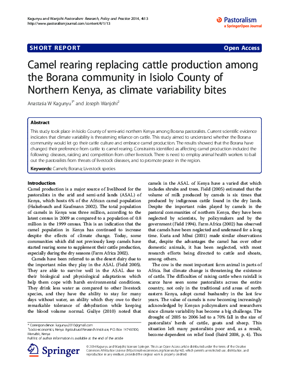 (PDF) Camel rearing replacing cattle production among the Borana ...