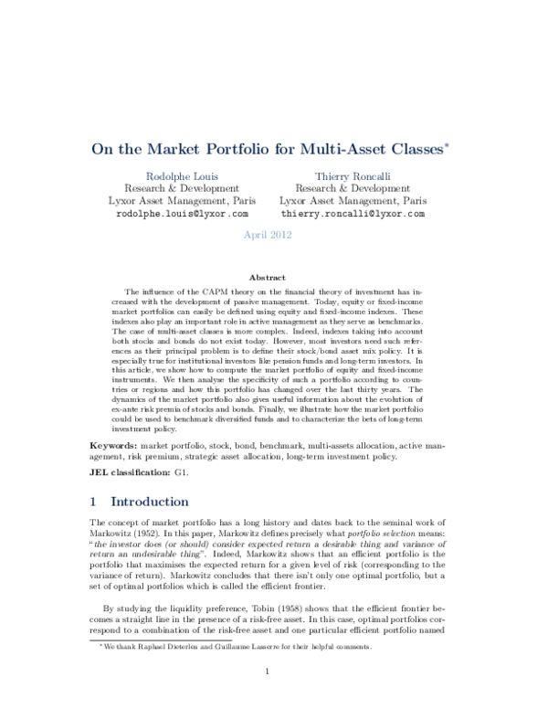 (PDF) On the market portfolio for multi-asset classes