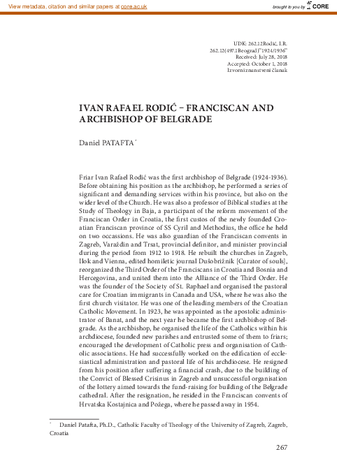 (PDF) Ivan Rafael Rodić - Franciscan and Archbishop of Belgrade