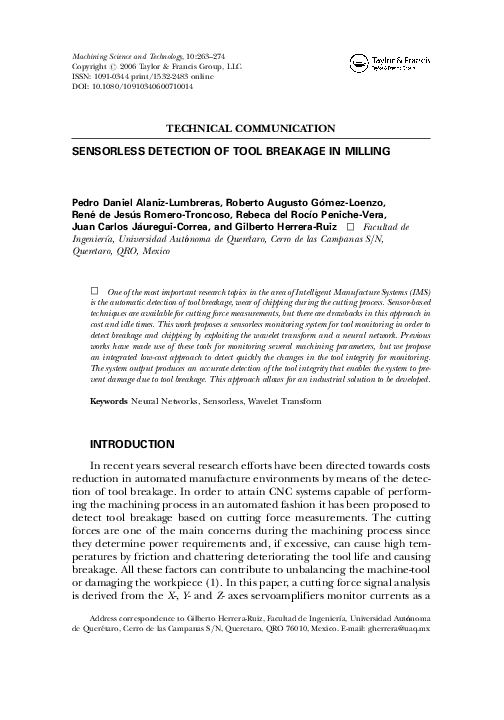 (PDF) Sensorless Detection of Tool Breakage in Milling