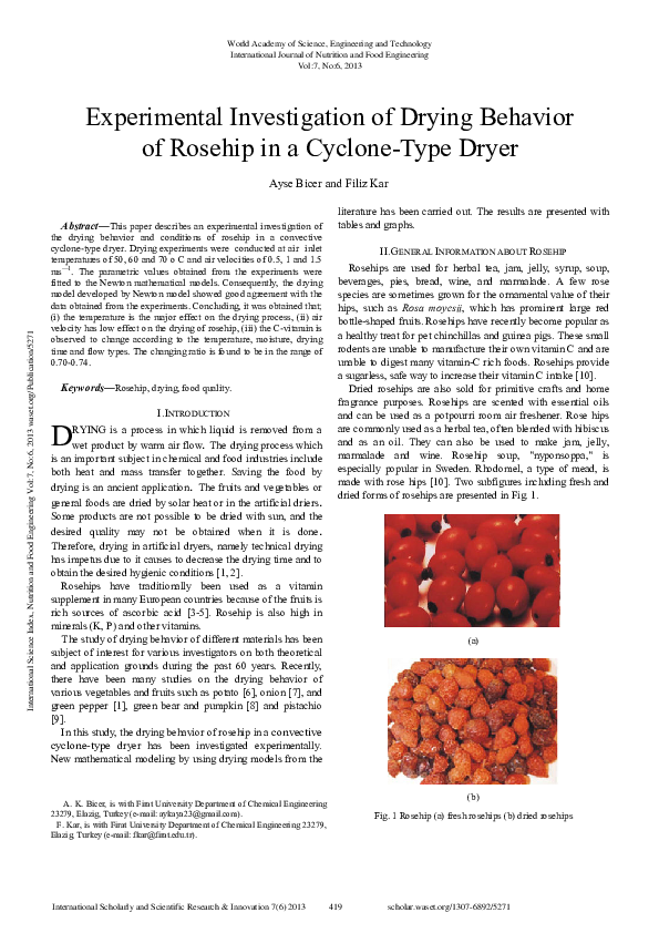 (PDF) Experimental Investigation Of Drying Behavior Of Rosehip In A ...