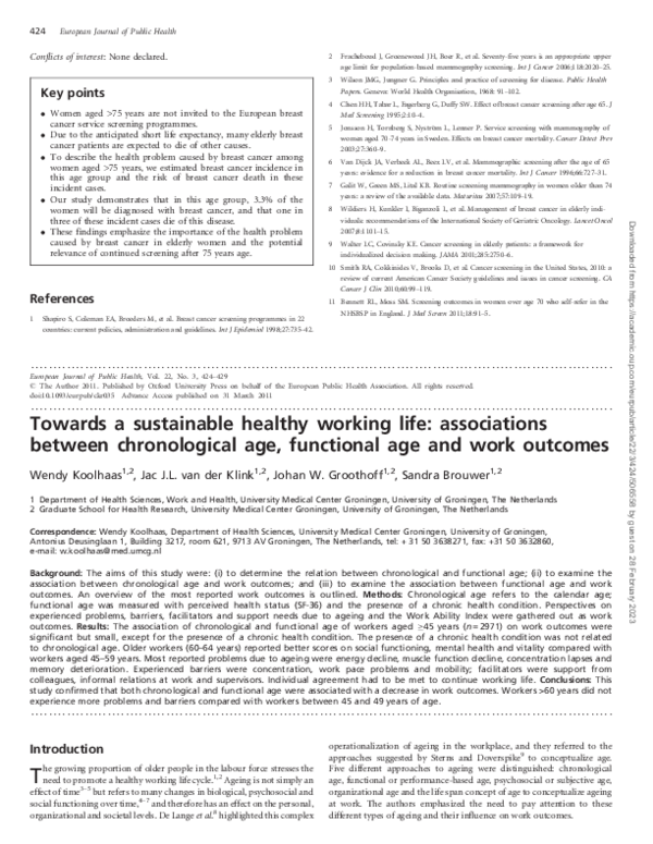 (PDF) Towards a sustainable healthy working life: associations between ...