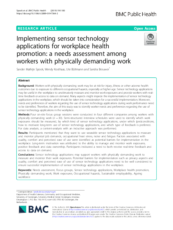 (PDF) Implementing sensor technology applications for workplace health promotion: a needs ...