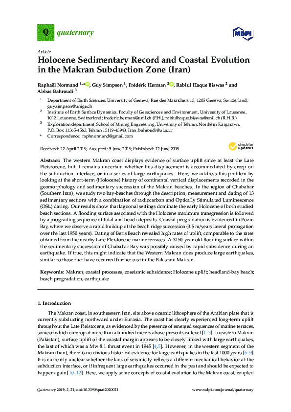 (PDF) Holocene coastal evolution of the eastern Iranian Makran: Insights on seismic activity ...
