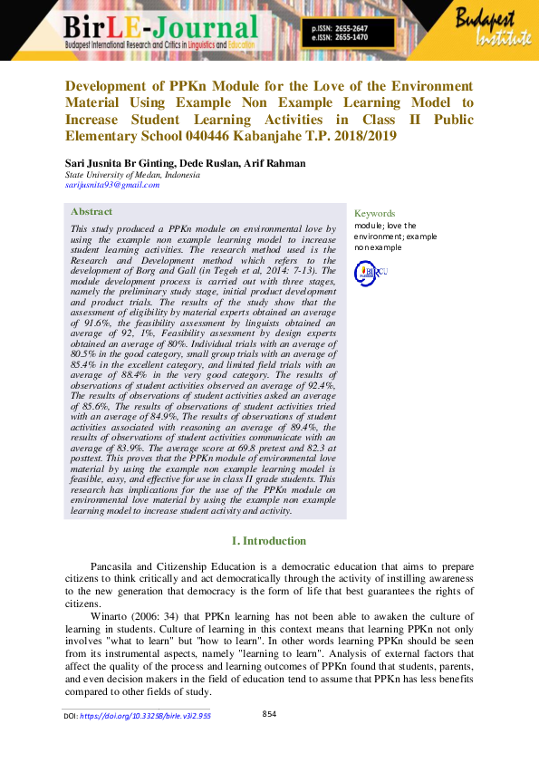 (PDF) Development of PPKn Module for the Love of the Environment Material Using Example Non ...
