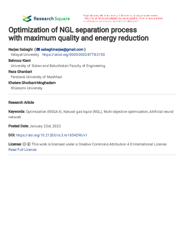 (PDF) Optimization of NGL separation process with maximum quality and ...
