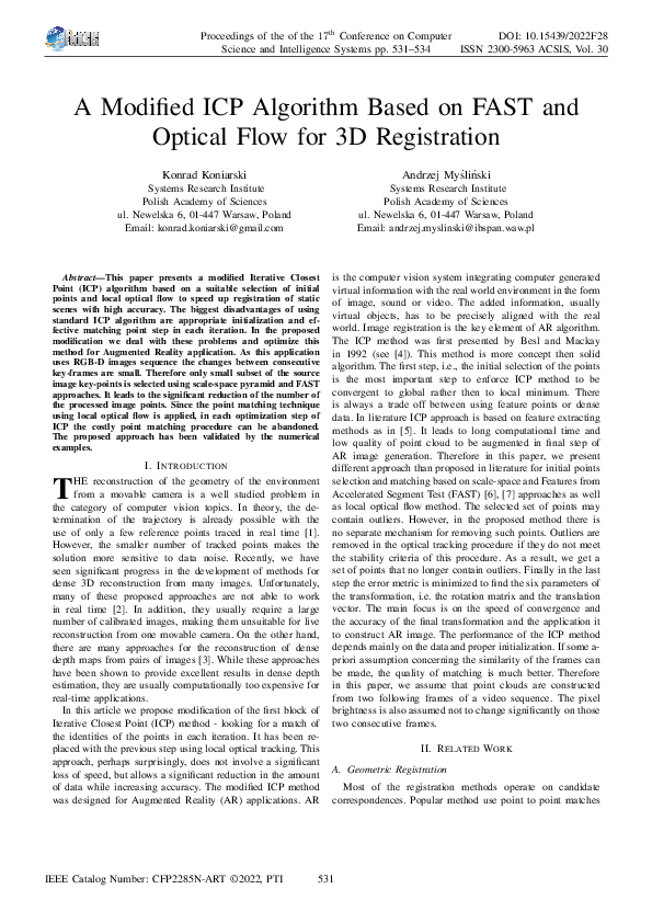 Pdf A Modified Icp Algorithm Based On Fast And Optical Flow For 3d Registration 9663