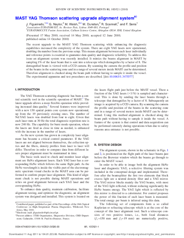 (PDF) MAST YAG Thomson scattering upgrade alignment system