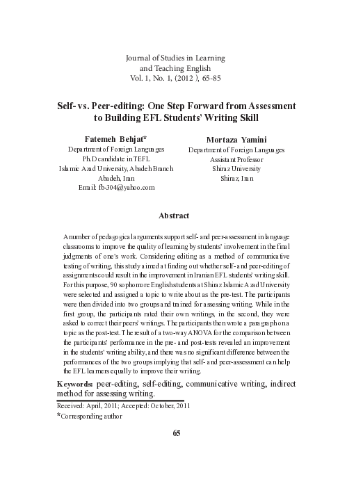 (PDF) Self- vs. Peer-editing: One Step Forward from Assessment to ...