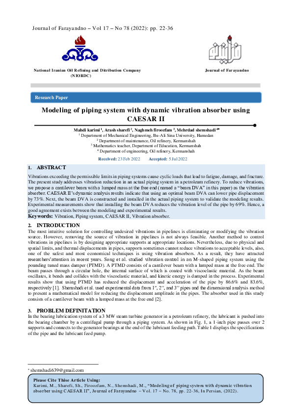 (PDF) Modeling of piping system with dynamic vibration absorber using CAESAR II