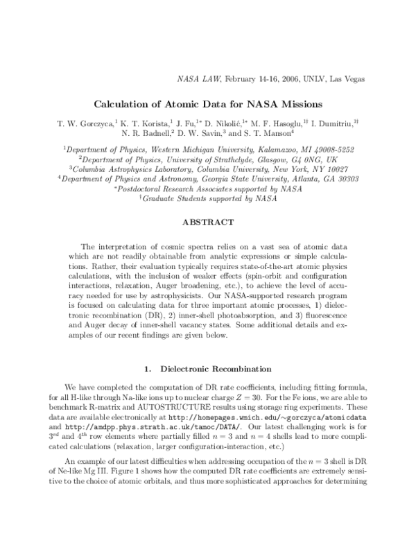 (PDF) Calculation of Atomic Data for NASA Missions | ileana dumitriu ...