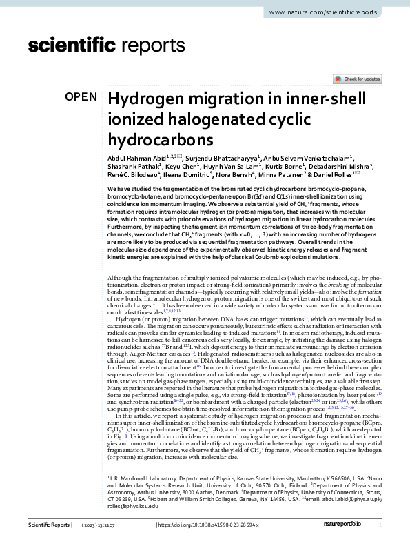 (PDF) Hydrogen migration in inner-shell ionized halogenated cyclic ...
