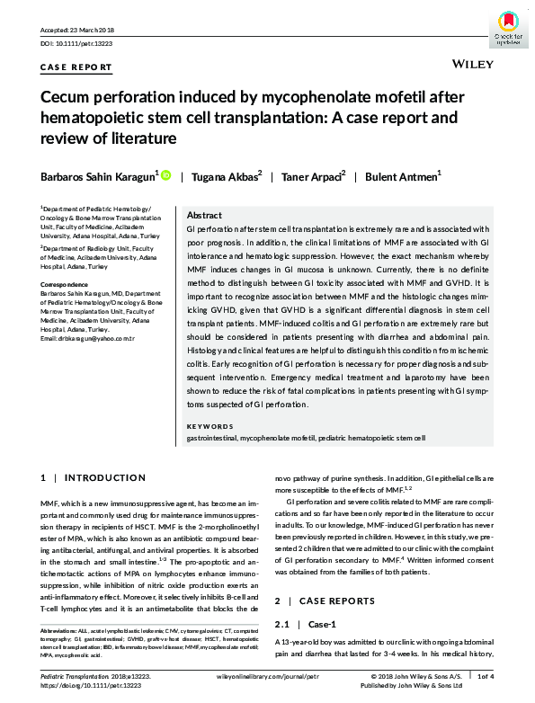 (PDF) Cecum perforation induced by mycophenolate mofetil after ...
