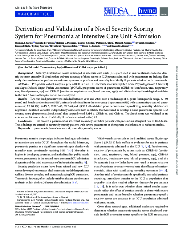 Pdf Derivation And Validation Of A Novel Severity Scoring System For