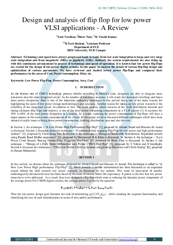 (PDF) Design and analysis of flip flop for low power VLSI applications-A Review