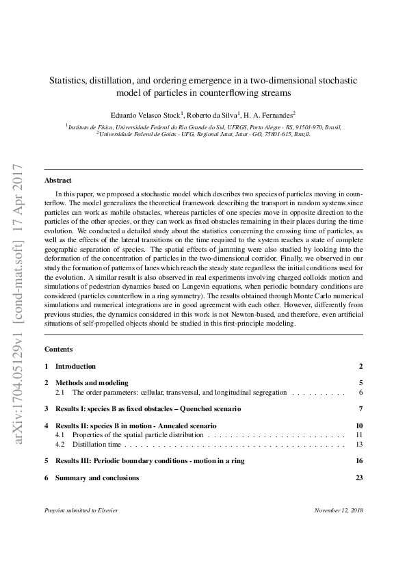 (PDF) Statistics, distillation, and ordering emergence in a two-dimensional stochastic model of ...