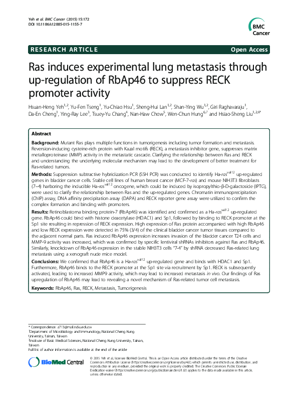 (PDF) Ras induces experimental lung metastasis through up-regulation of ...