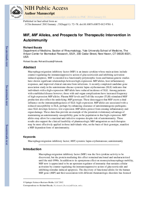(PDF) MIF, MIF Alleles, and Prospects for Therapeutic Intervention in Autoimmunity