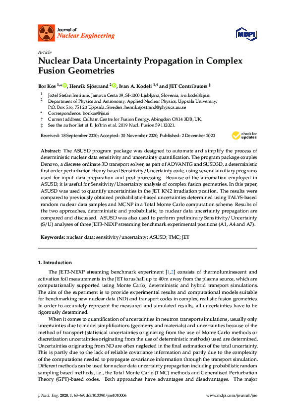 (PDF) Nuclear Data Uncertainty Propagation in Complex Fusion Geometries | Ivan Kodeli - Academia.edu