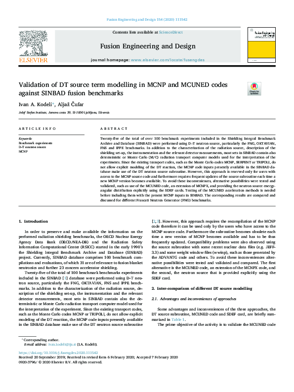 (PDF) Validation of DT source term modelling in MCNP and MCUNED codes against SINBAD fusion ...