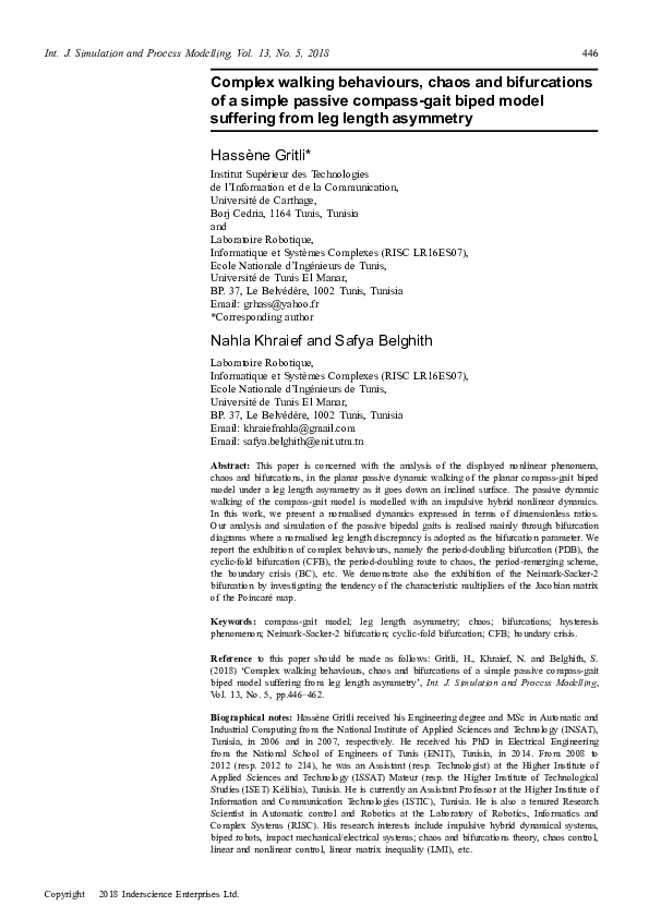 (PDF) Complex walking behaviours, chaos and bifurcations of a simple ...