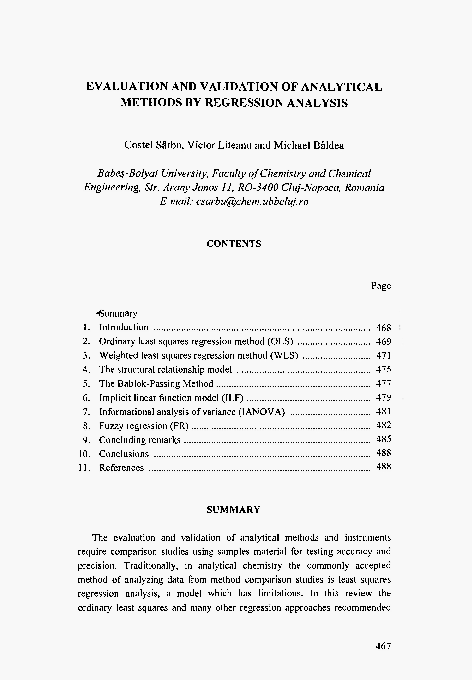 Pdf Evaluation And Validation Of Analytical Methods By Regression
