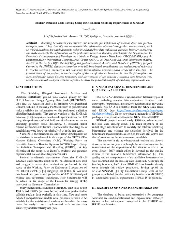 (PDF) Nuclear Data and Code Testing Using the Radiation Shielding ...