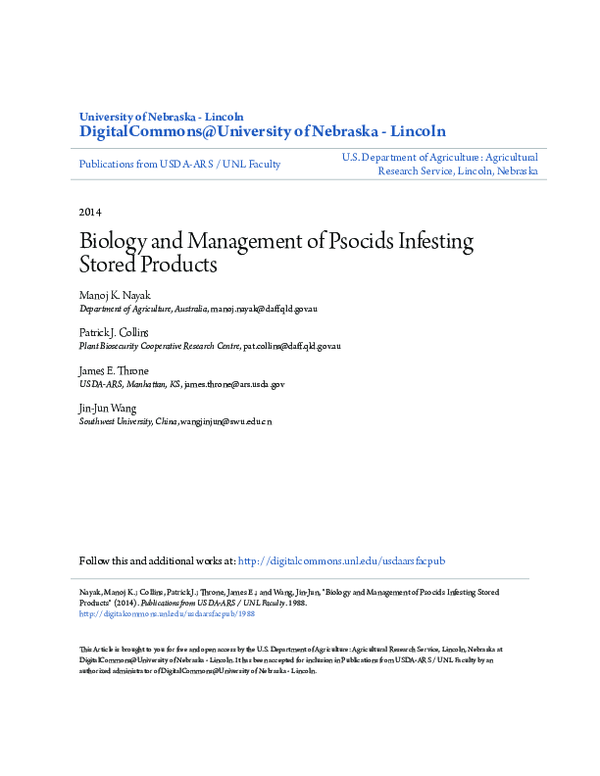 (PDF) Biology and Management of Psocids Infesting Stored Products