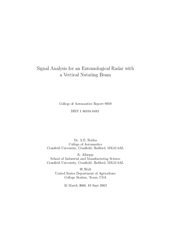 (PDF) Signal Analysis for an Entomological Radar with a Vertical ...