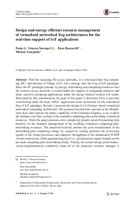 (PDF) Design and energy-efficient resource management of virtualized networked Fog architectures ...