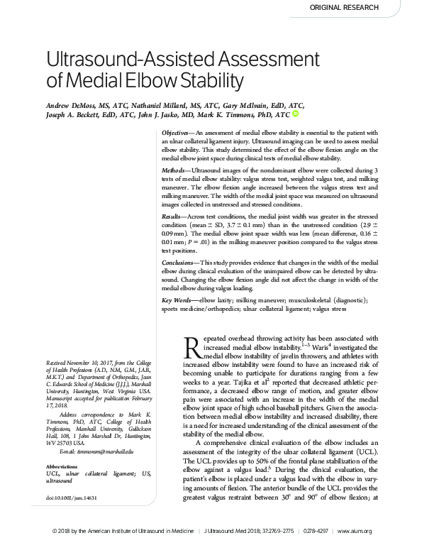 (PDF) Ultrasound-Assisted Assessment of Medial Elbow Stability