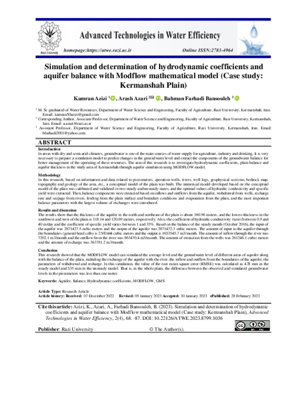 Pdf Simulation And Determination Of Hydrodynamic Coefficients And Aquifer Balance With Modflow