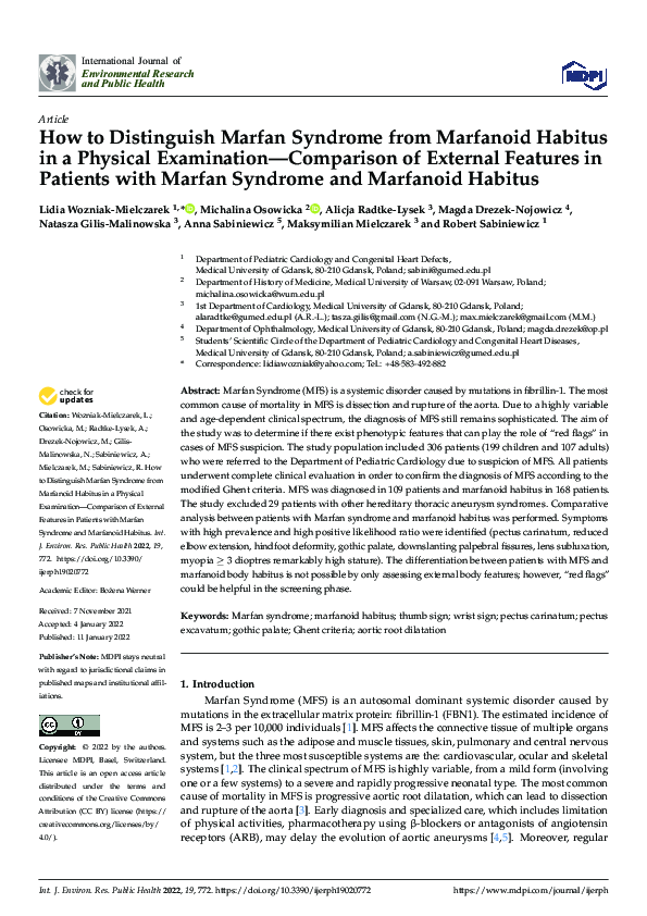 (PDF) How to Distinguish Marfan Syndrome from Marfanoid Habitus in a ...