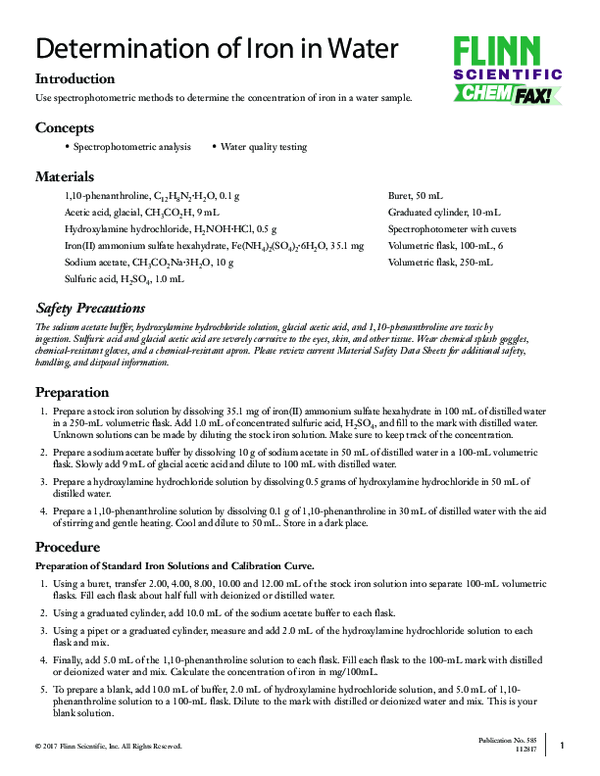 (PDF) Determination of Iron in Water
