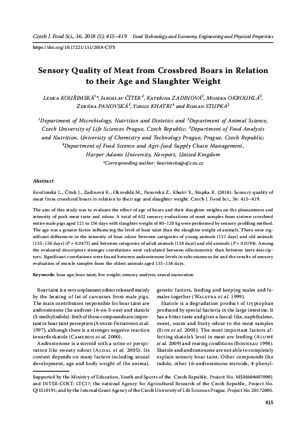 (PDF) Sensory quality of meat from crossbred boars in relation to their ...