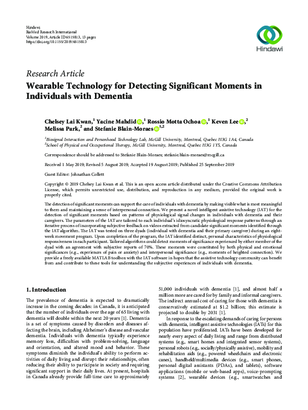 (PDF) Wearable Technology for Detecting Significant Moments in ...