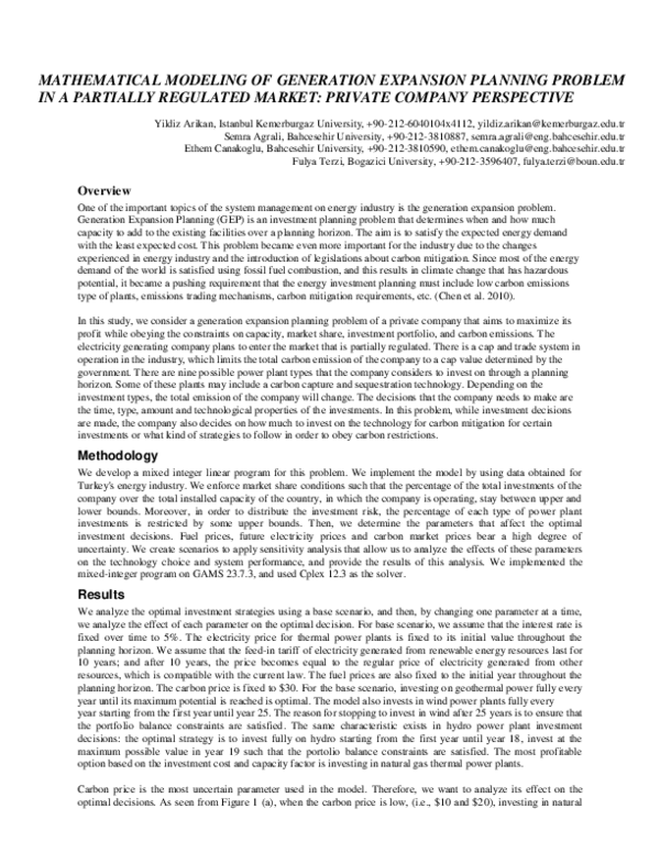 (PDF) Mathematical Modeling of Generation Expansion Planning Problem in a Partially Regulated ...