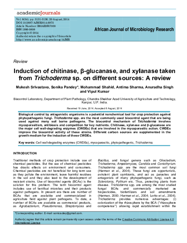 (PDF) Induction of chitinase, -glucanase, and xylanase taken from Trichoderma sp. on different ...