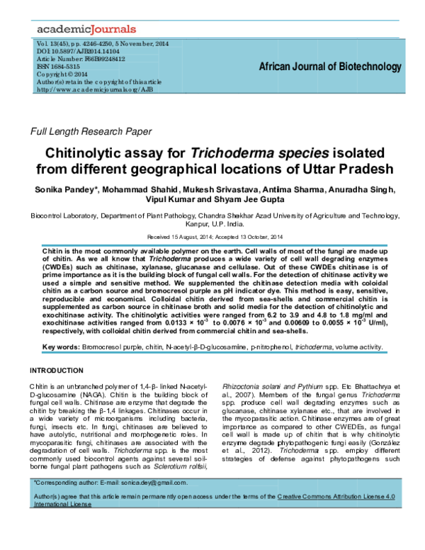 (PDF) Chitinolytic assay for Trichoderma species isolated from different geographical locations ...
