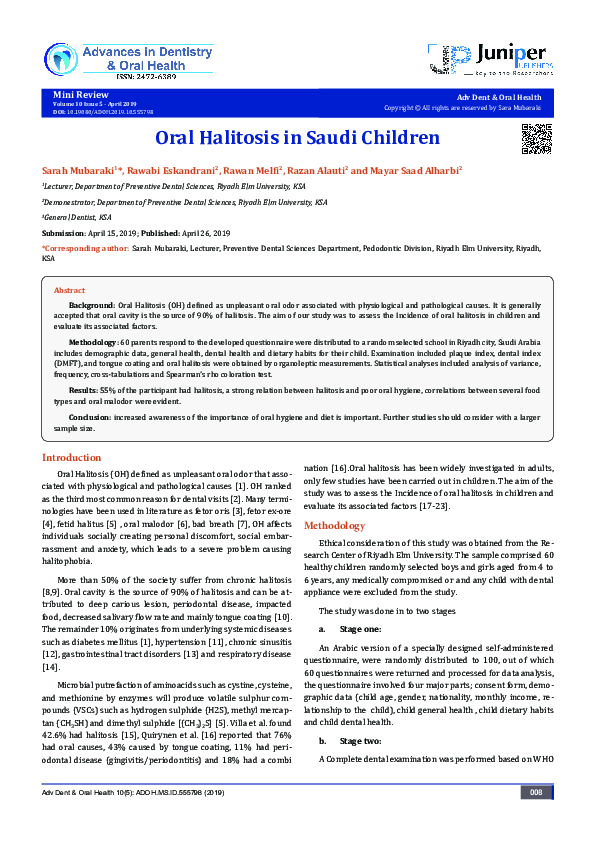 (PDF) Oral Halitosis in Saudi Children