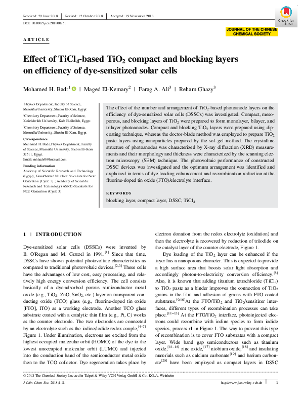 Pdf Effect Of Ticl4‐based Tio2compact And Blocking Layers On