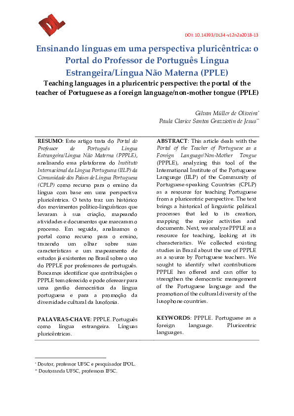 (PDF) Ensinando línguas em uma perspectiva pluricêntrica: o Portal do ...