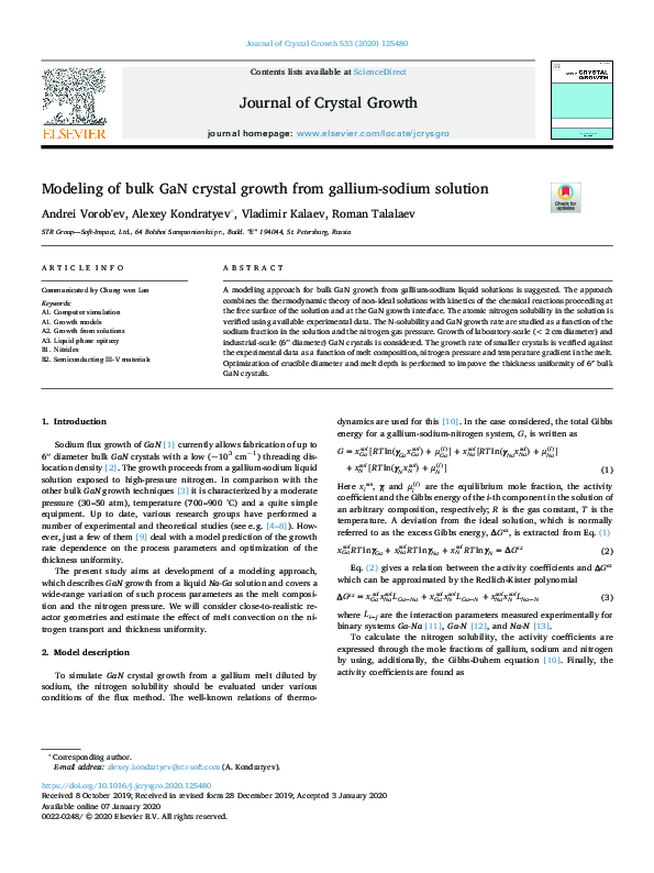 (PDF) Modeling of Bulk GaN Crystal Growth from Gallium-Sodium Solution