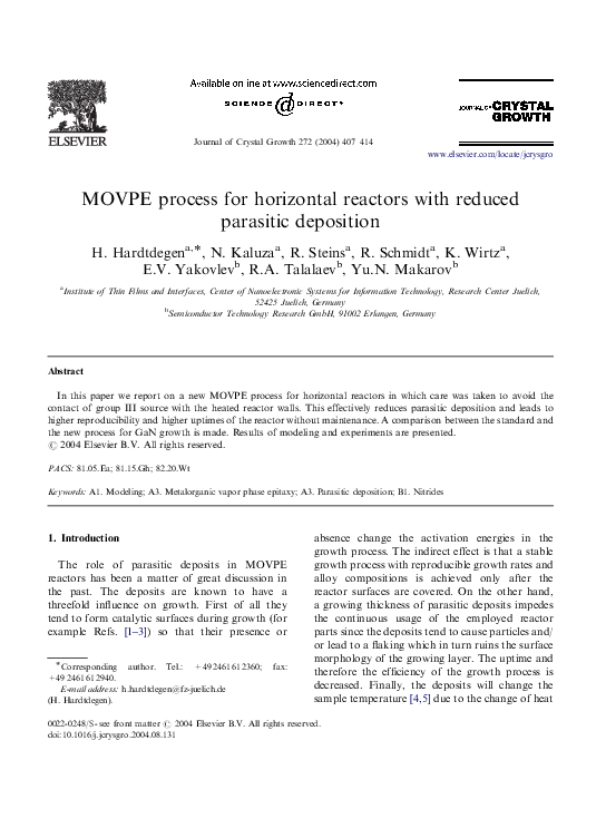 (PDF) MOVPE process for horizontal reactors with reduced parasitic ...