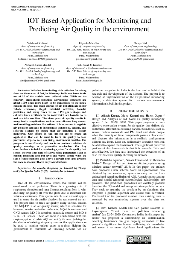 (PDF) IOT Based Application for monitoring and Predicting Air Quality in the environment