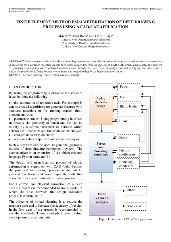 Pdf Finite Element Method Parameterization Of Deep Drawing Process Using A Cad Cae Application