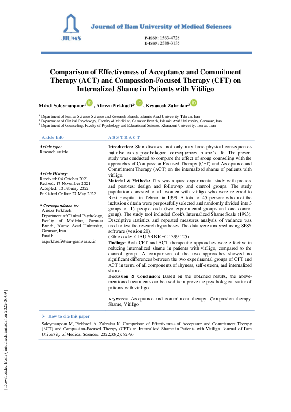 (PDF) Comparison of Effectiveness of Acceptance and Commitment Therapy (ACT) and Compassion ...