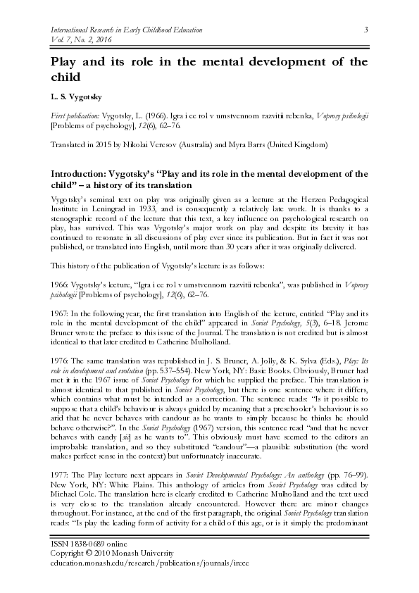 (PDF) 01. Play and its role in the mental development of the child ...