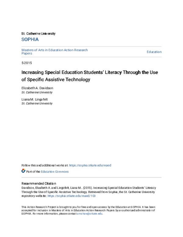(PDF) Increasing Special Education Students’ Literacy Through the Use of Specific Assistive ...