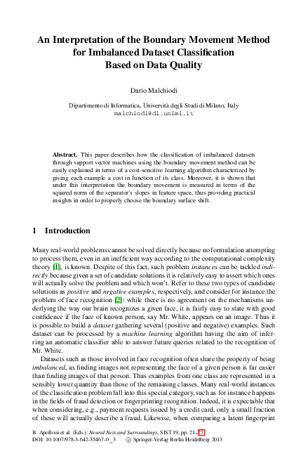 Pdf An Interpretation Of The Boundary Movement Method For Imbalanced Dataset Classification
